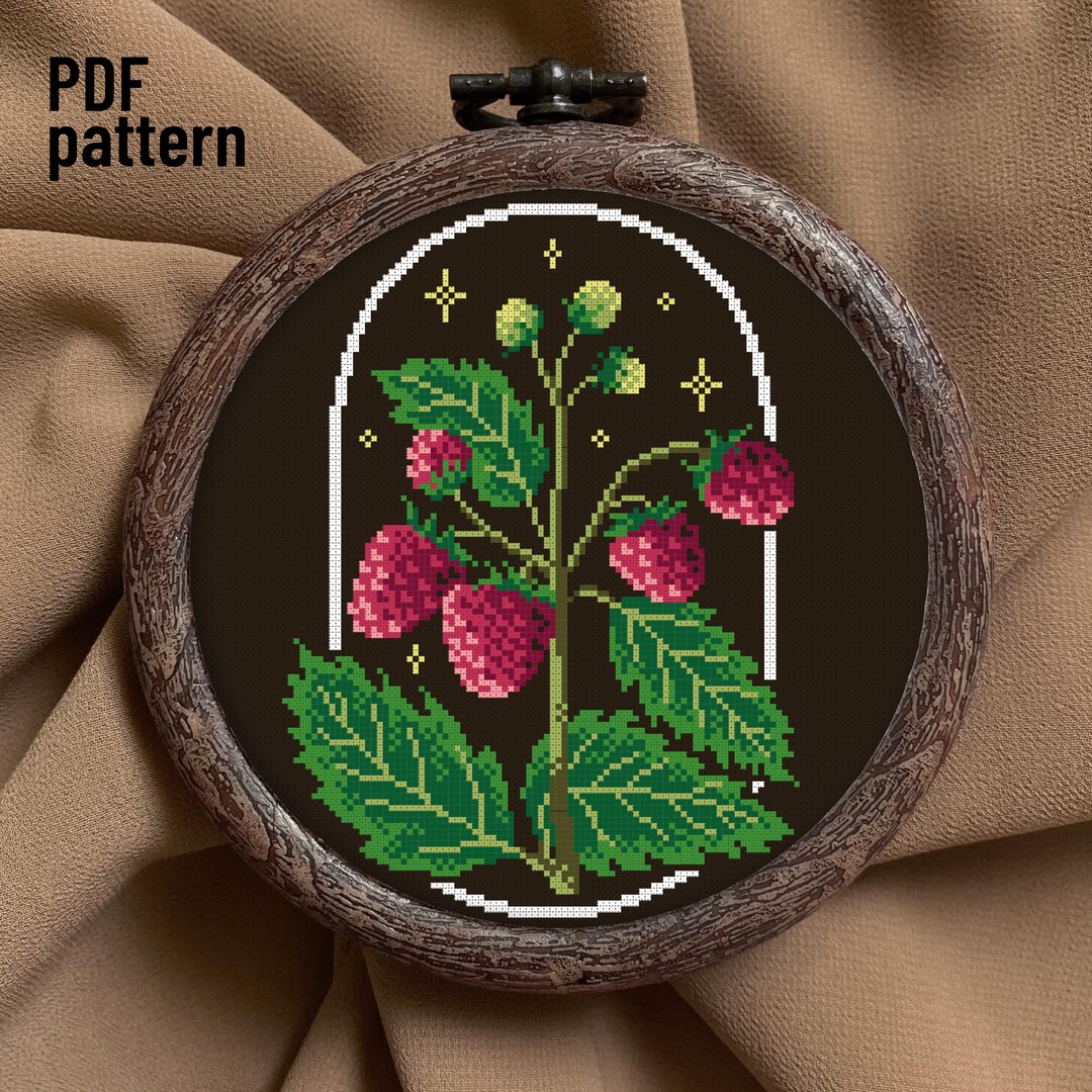 Raspberries Cross Stitch Pattern, Cute Natural Botanical Embroidery, Berry Cottagecore Sampler ...