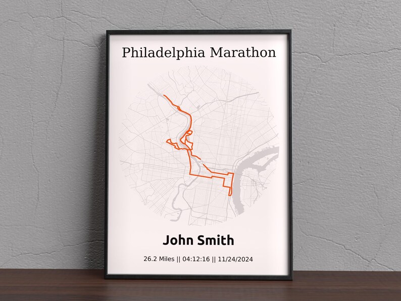 Philadelphia Marathon Custom Map Poster, Personalized Running Time and ...