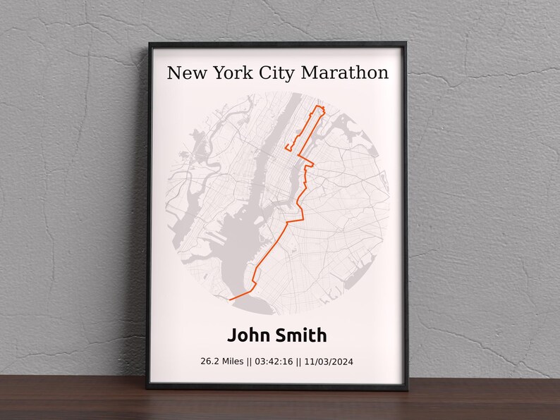 New York City Marathon Custom Map Poster, Personalized Running Time and ...