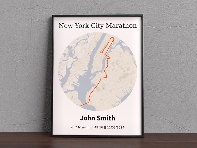 New York City Marathon Custom Map Poster, Personalized Running Time and ...