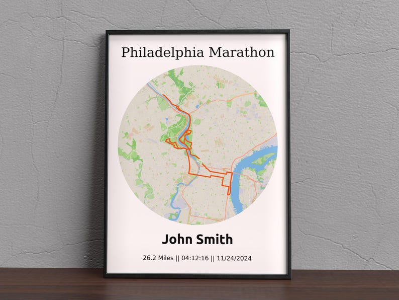 Philadelphia Marathon Custom Map Poster, Personalized Running Time and ...