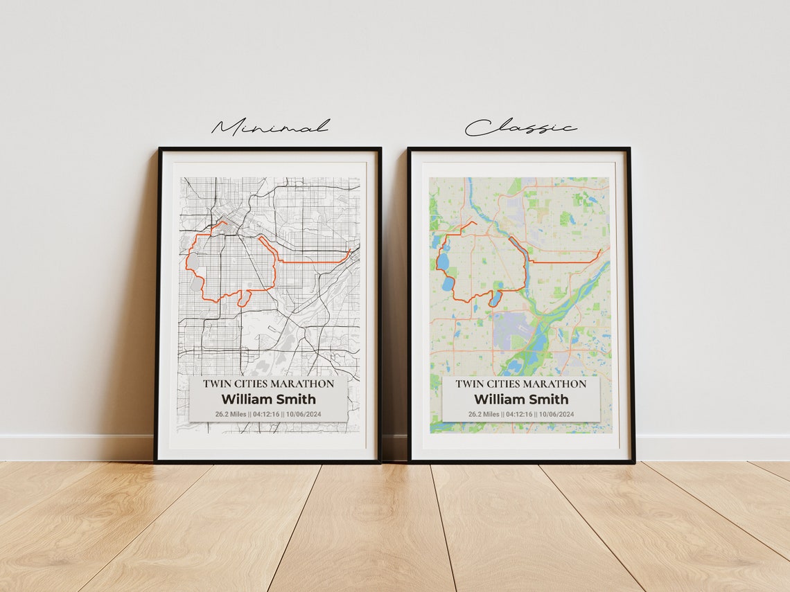 Custom Twin Cities Marathon Map Poster, Personalized Running Time and ...