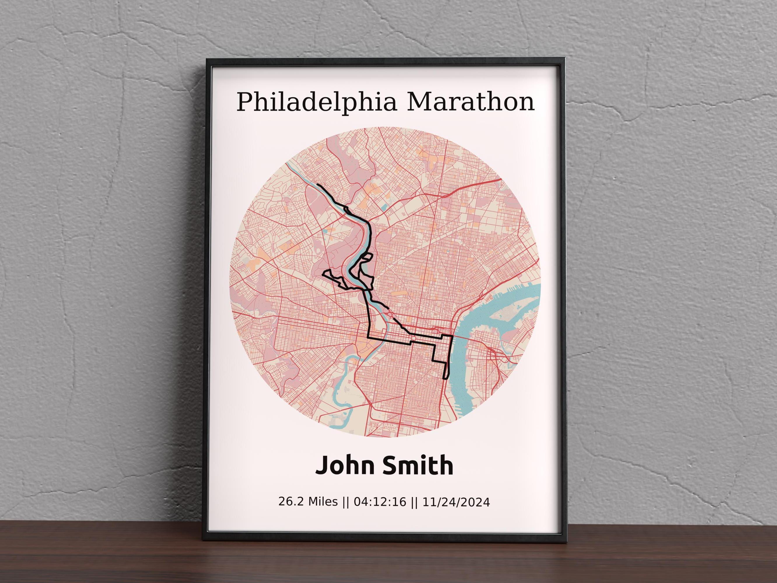 Philadelphia Marathon Custom Map Poster, Personalized Running Time and ...