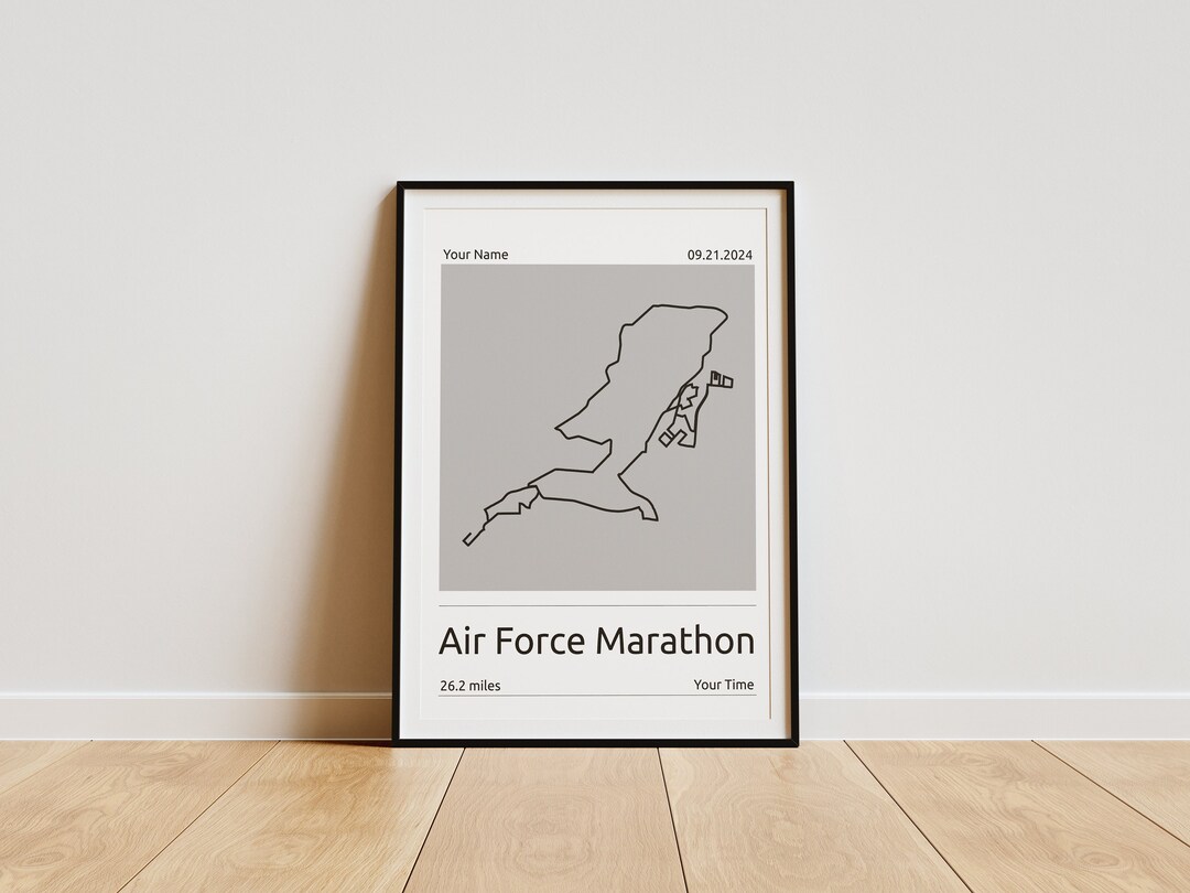 Custom Air Force Marathon Route Map Poster, Personalized Running Time ...