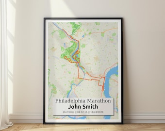 Philadelphia Marathon Custom Route Poster, Personalized Running Time ...