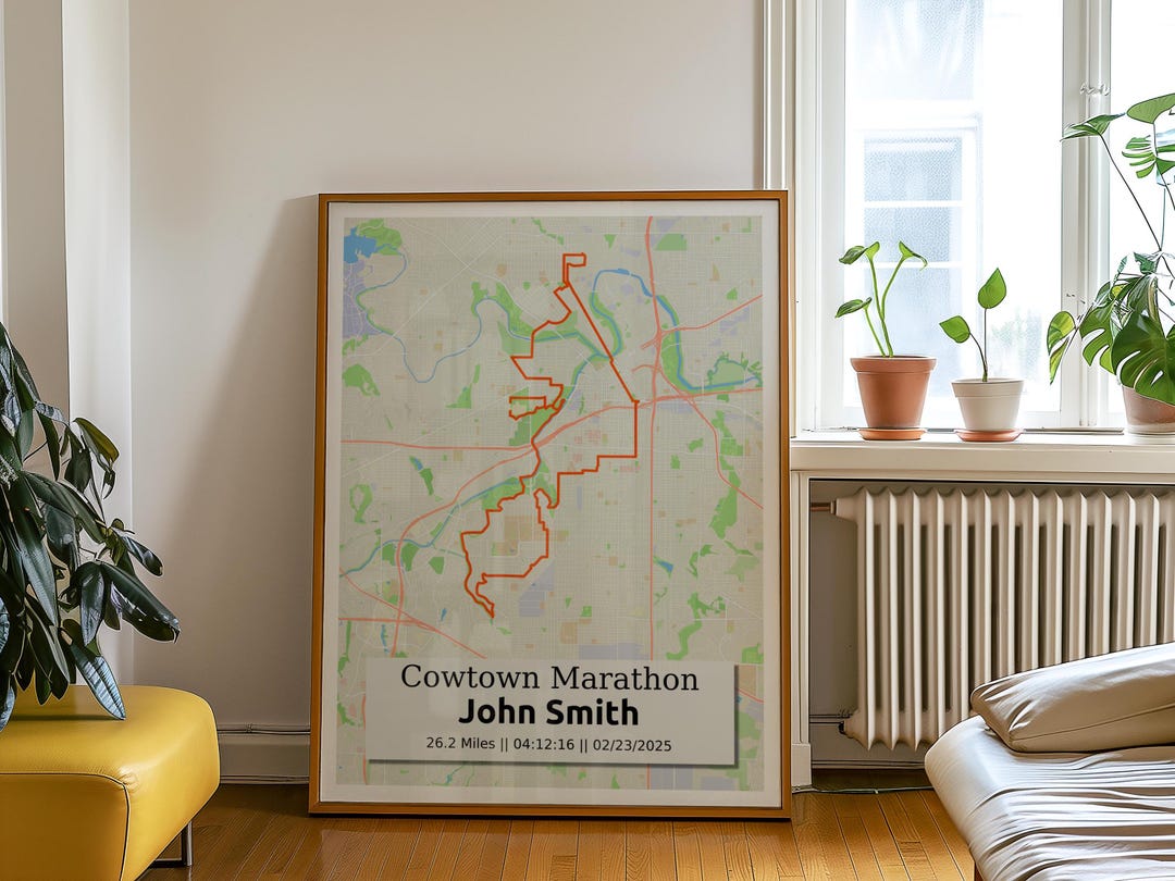 Cowtown Marathon Map Poster: Personalized Runner Gift, Custom Race ...