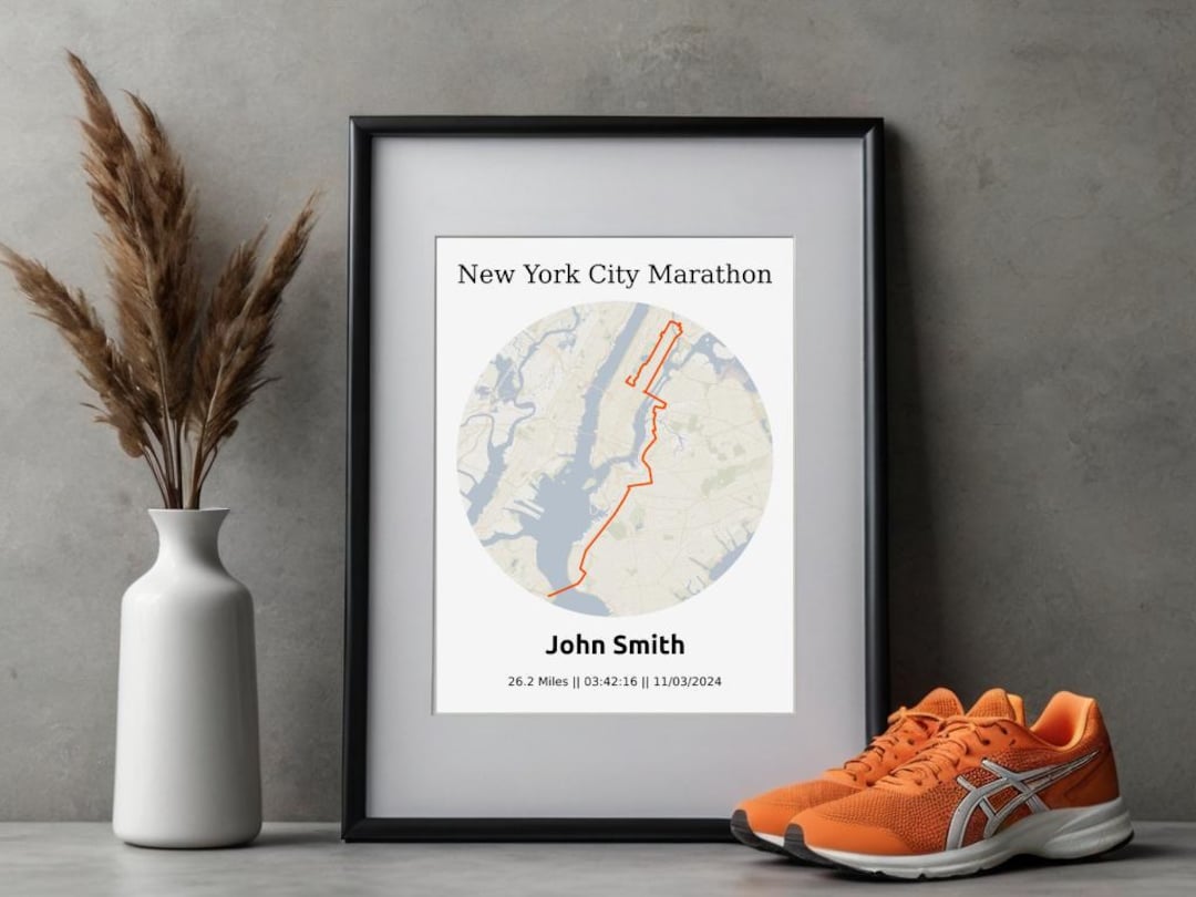 New York City Marathon Custom Map Poster, Personalized Running Time and ...