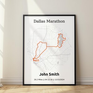 Dallas Marathon Custom Map Poster, Personalized Running Time and Name ...