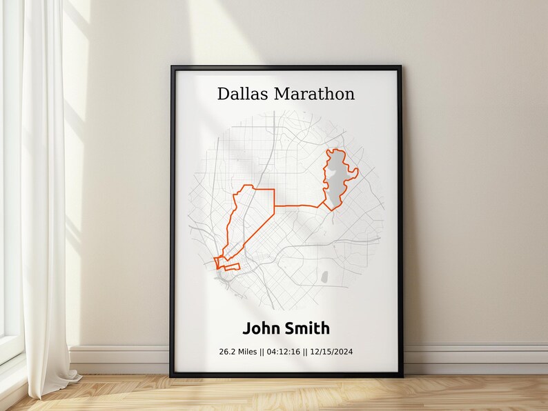 Dallas Marathon Custom Map Poster, Personalized Running Time and Name ...
