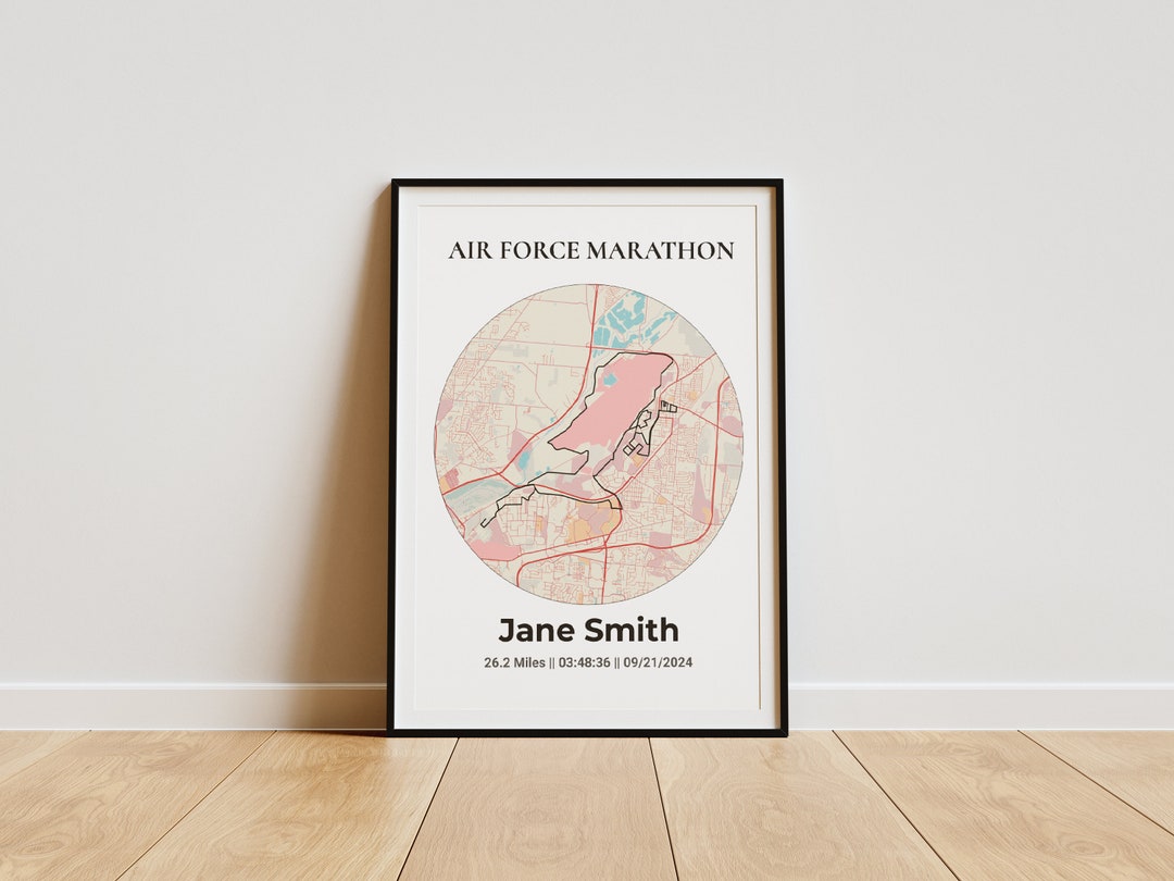 Custom Air Force Marathon Map Poster, Personalized Running Time and ...