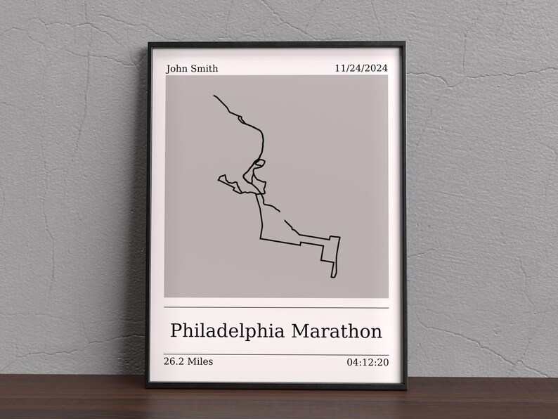 Philadelphia Marathon Custom Route Poster, Personalized Running Time ...