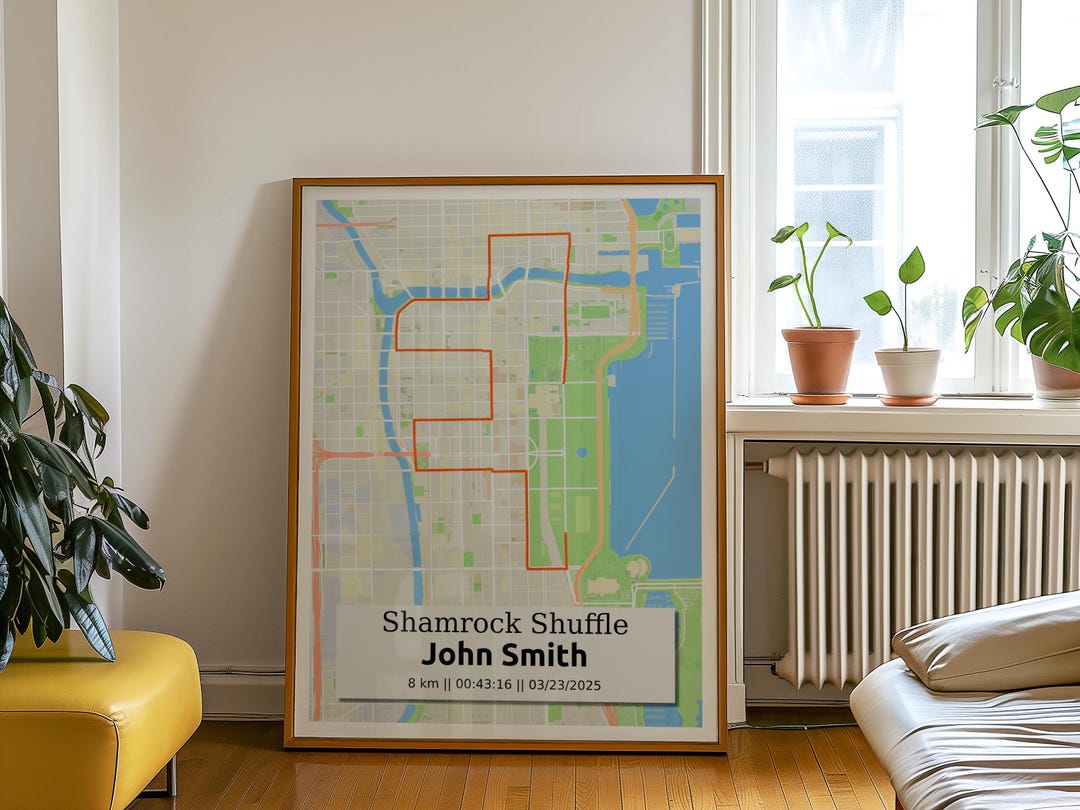 Shamrock Shuffle Custom Map Poster, Personalized Running Time and Name ...