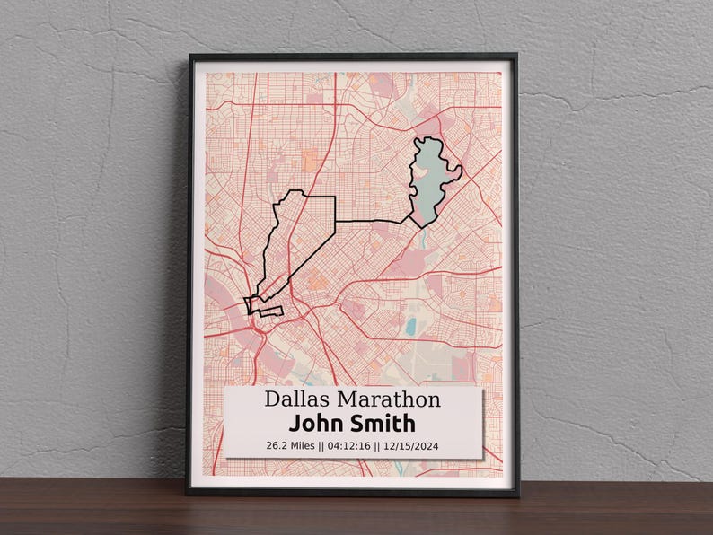 Dallas Marathon Custom Map Poster, Personalized Running Time and Name ...
