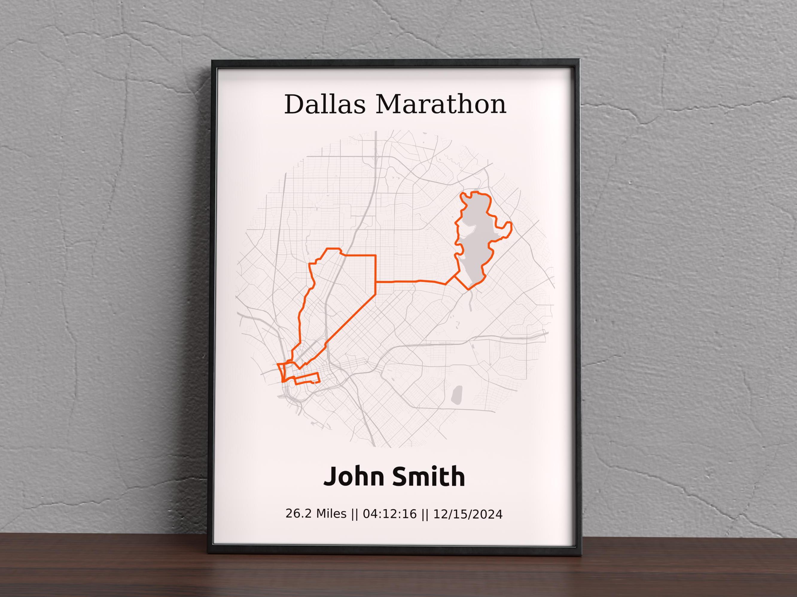 Dallas Marathon Custom Map Poster, Personalized Running Time and Name ...