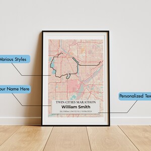 Custom Twin Cities Marathon Map Poster, Personalized Running Time and ...