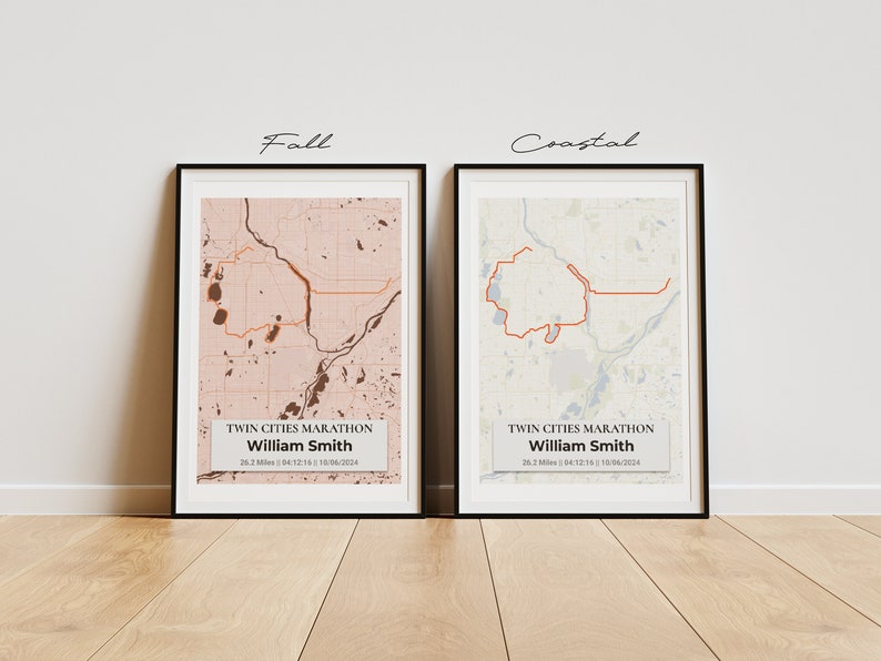 Custom Twin Cities Marathon Map Poster, Personalized Running Time and ...