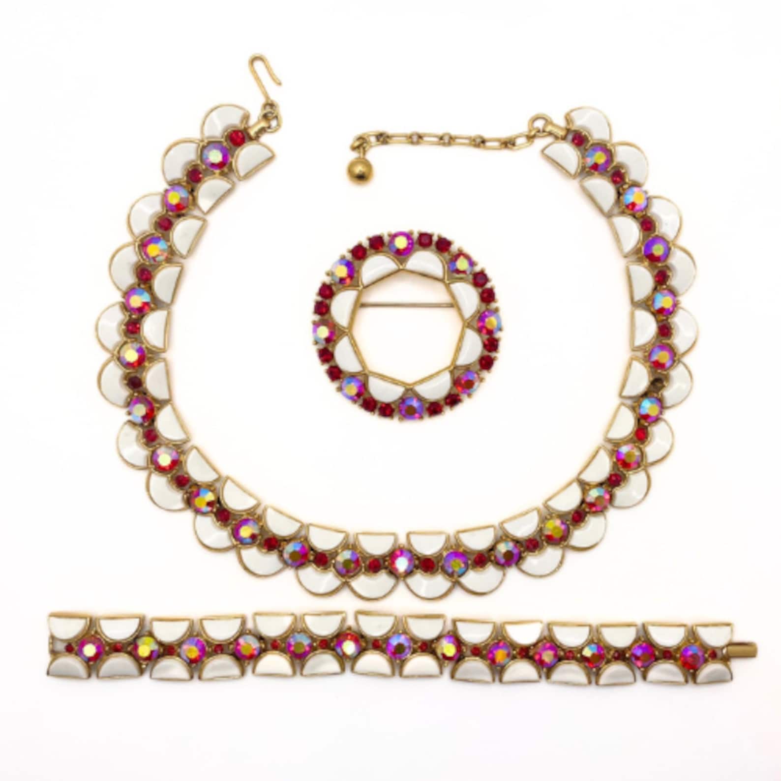 Crown Trifari Parure - Rare Signed Vintage Brooch, Bracelet and ...