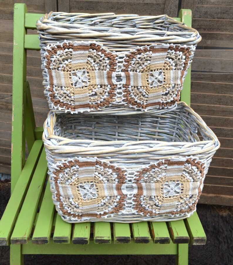 2 Wicker Bohemian Vintage Storage Baskets Decorative Baskets Farmhouse ...