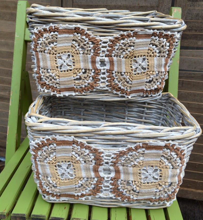 2 Wicker Bohemian Vintage Storage Baskets Decorative Baskets Farmhouse ...