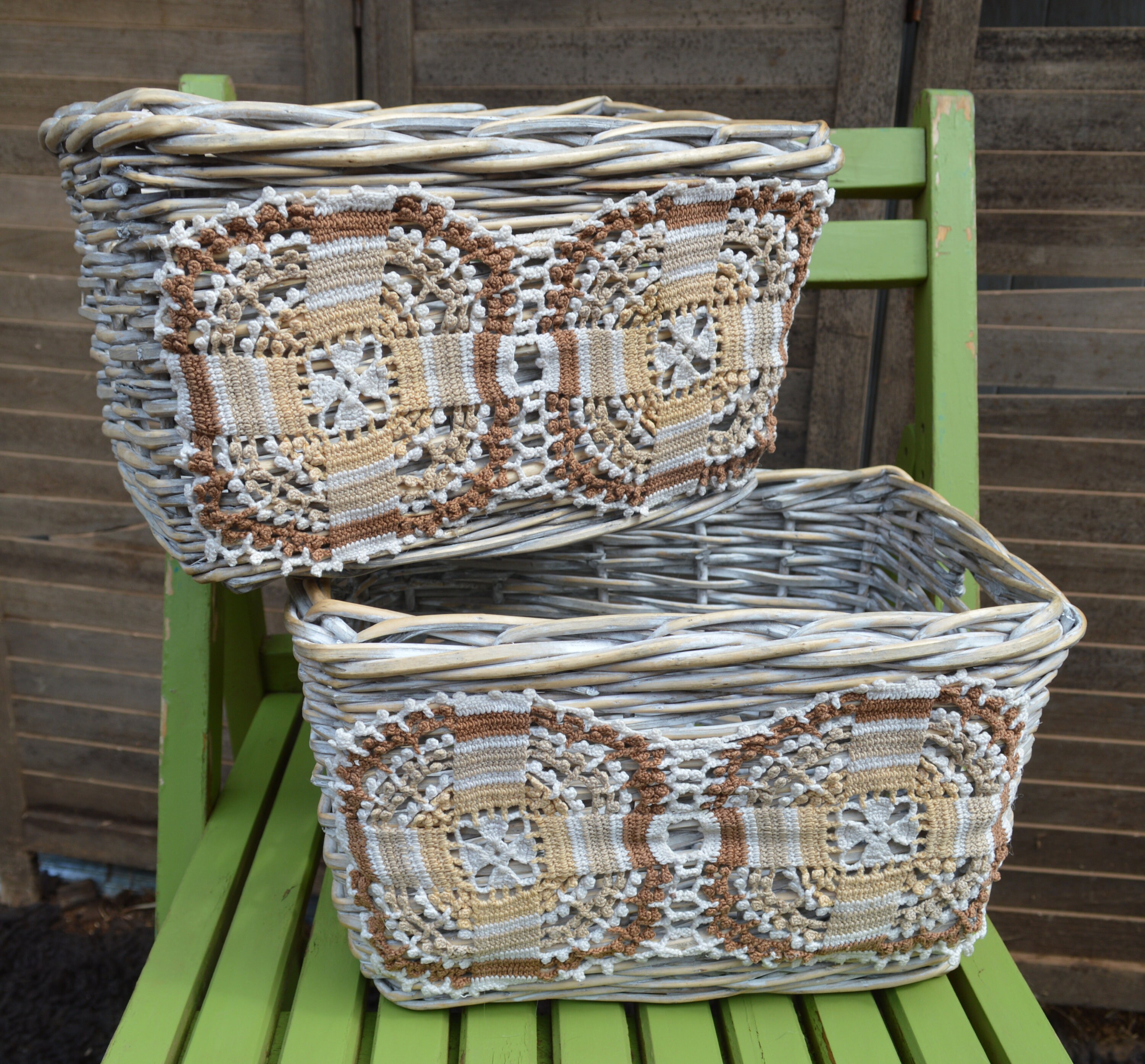 2 Wicker Bohemian Vintage Storage Baskets Decorative Baskets Farmhouse ...