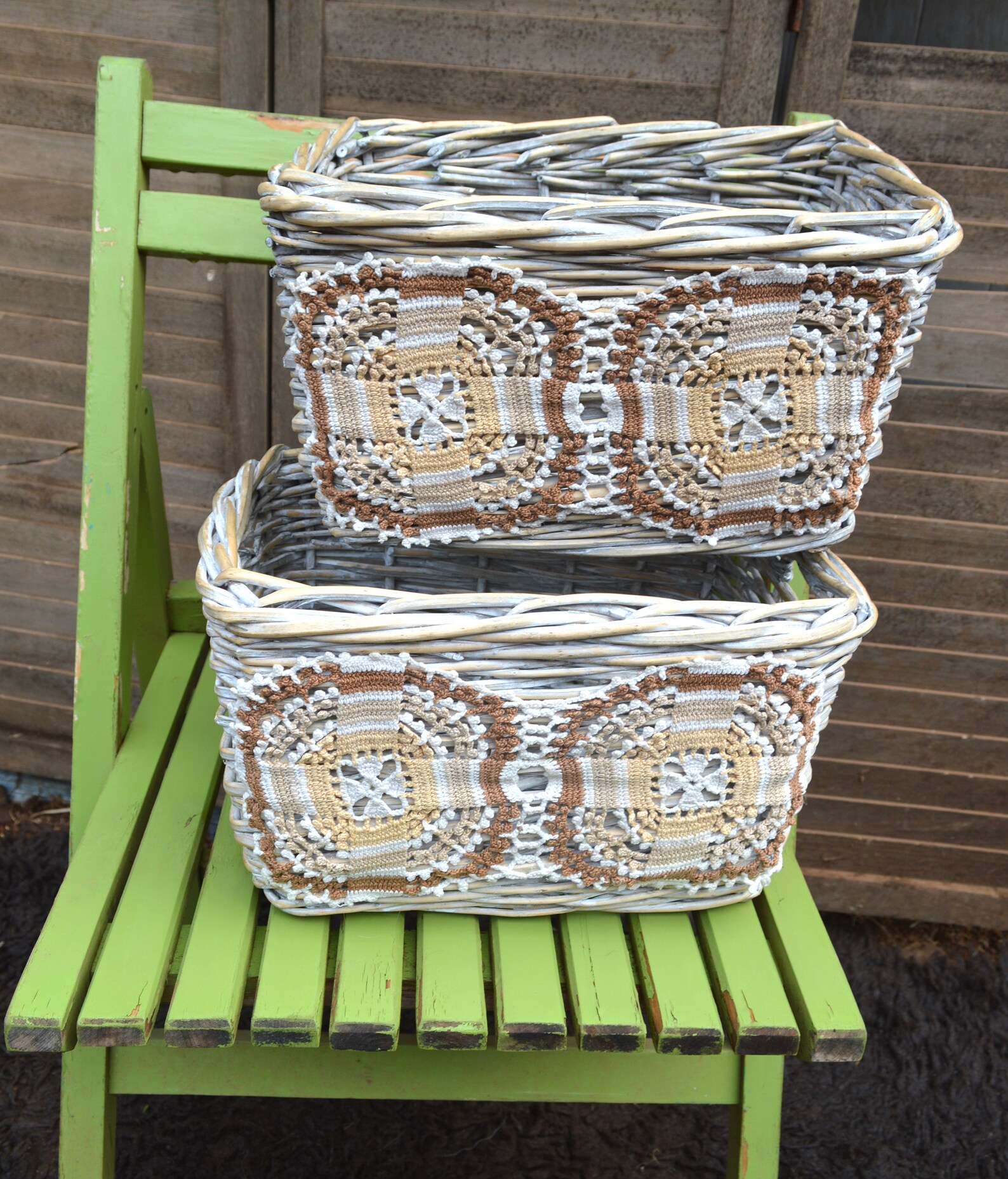 2 Wicker Bohemian Vintage Storage Baskets Decorative Baskets Farmhouse ...