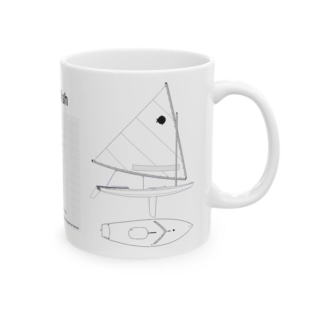 Sunfish Sailboat Dinghy With Drawing and Specs Ceramic Mug, (11oz, 15oz ...