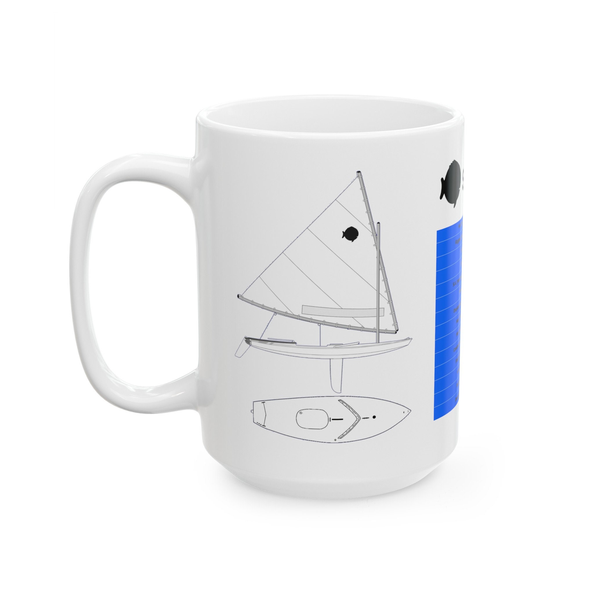 Sunfish Sailboat Dinghy With Drawing and Specs Ceramic Mug, (11oz, 15oz ...