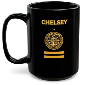 Personalized First Mate Sailor Themed Black Coffee Mug Cup Tea Boat ...