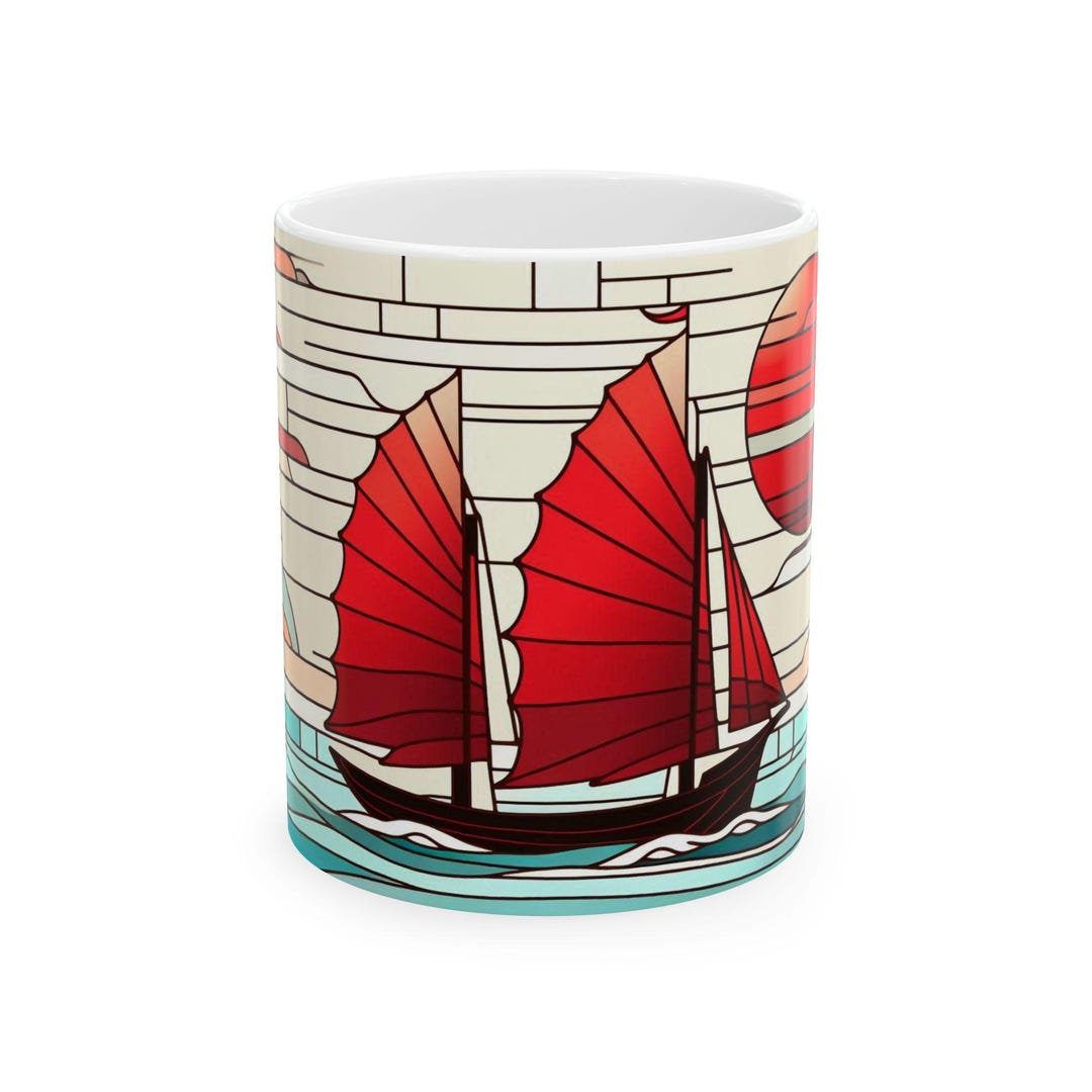 Red Junk Boat Mug: Stained Glass Style Nautical Coffee Mug - Etsy