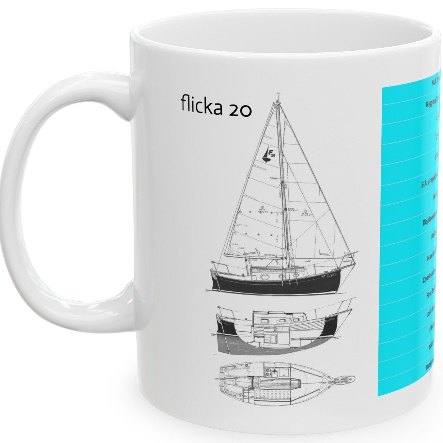 Flicka 20 Sailboat With Plan and Specs Ceramic Coffee Mug 11oz Fathers ...