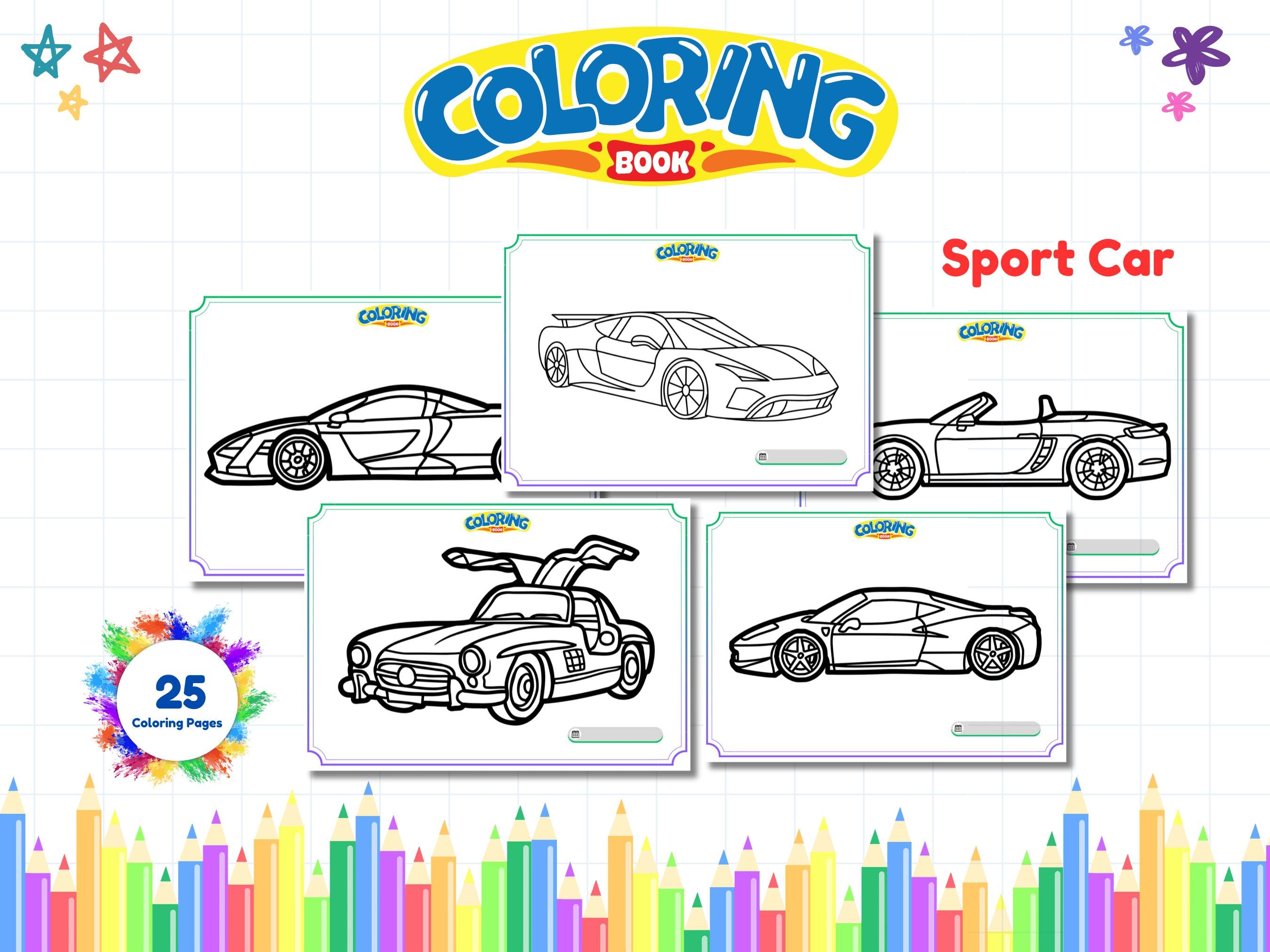 25 Easy Coloring Pages for Kids, Sport Car Coloring Pages, Preschoolers ...