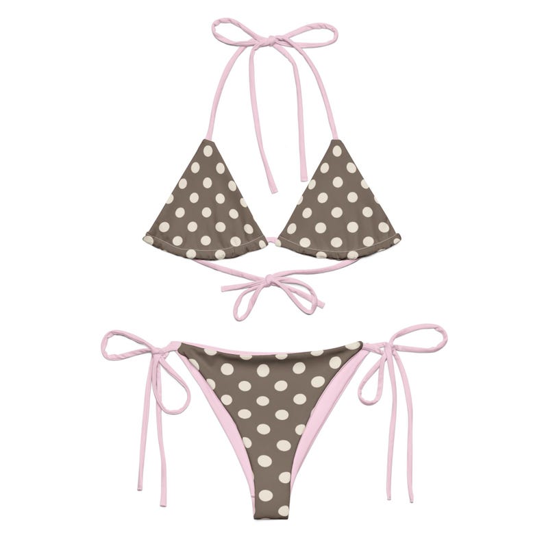 Chocolate & Baby Pink Polka Dot String Bikini Set, Ibiza Swim ...
