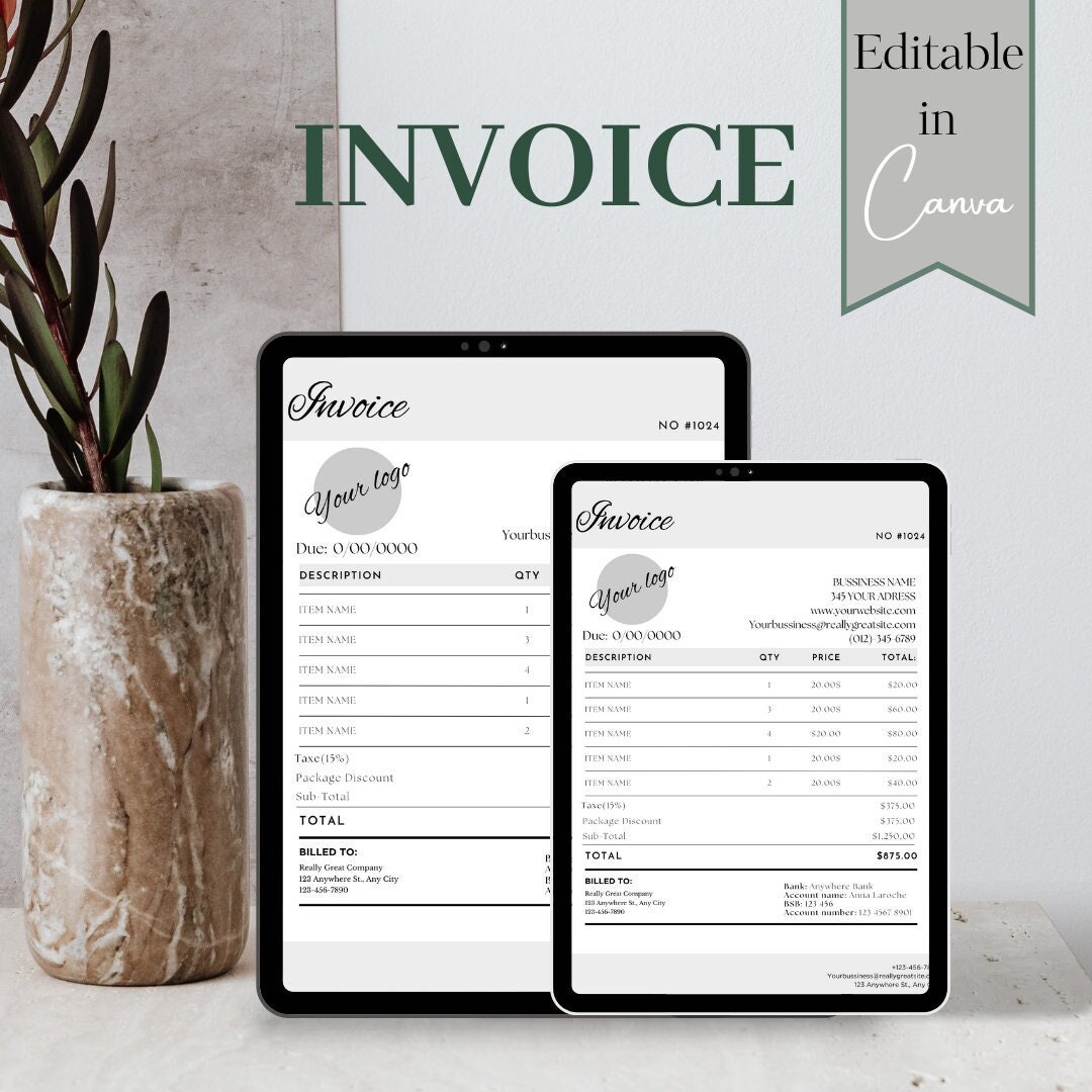 Plantilla de factura editable, formulario de pedido personalizado para ...