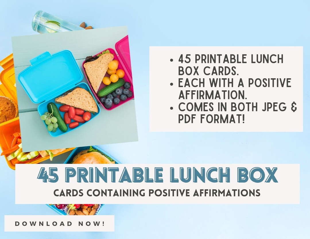Lunch Box Affirmation Cards for Kids INSTANT DOWNLOAD - Note Cards for ...