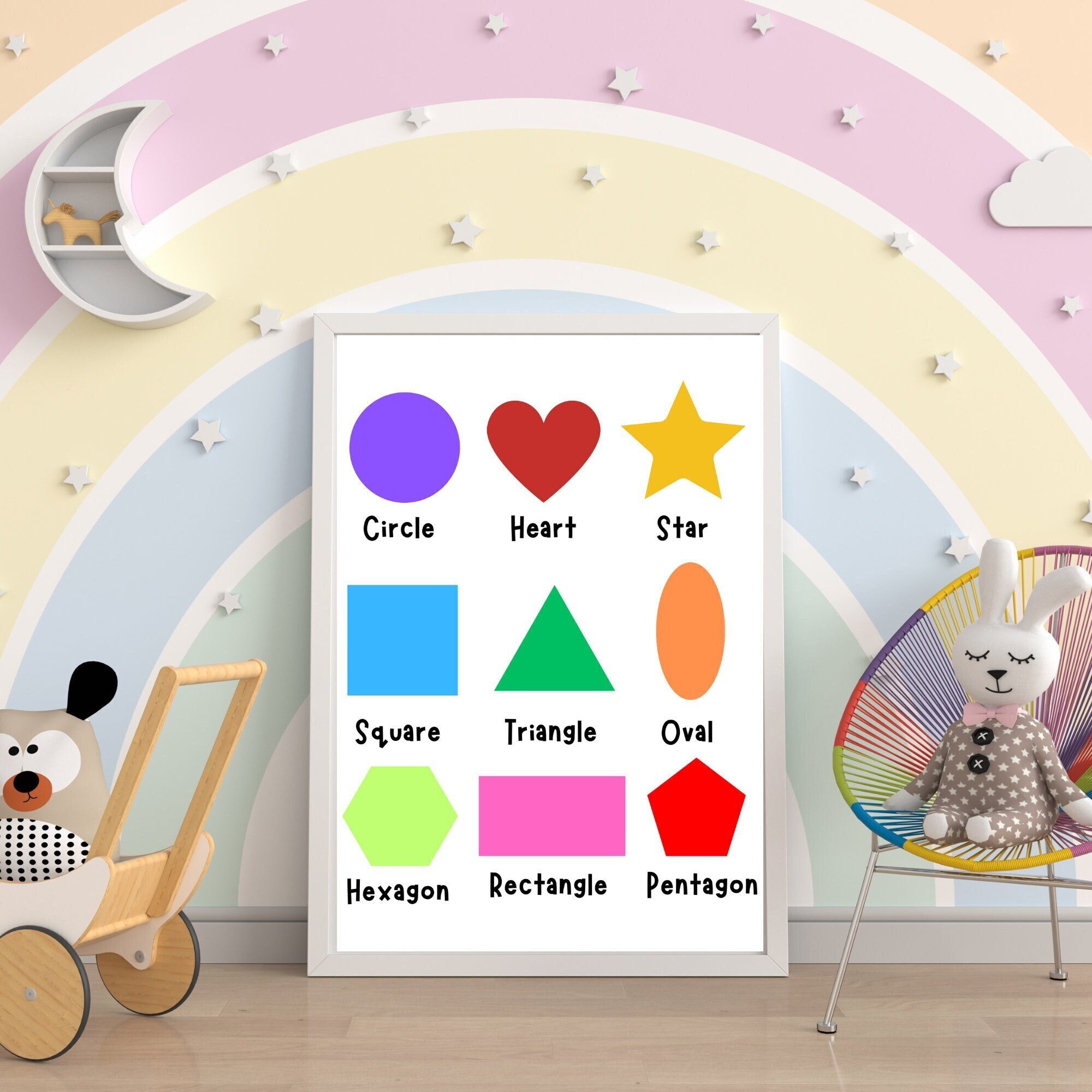 2D Shapes Rainbow Educational Poster Digital Download Wall - Etsy