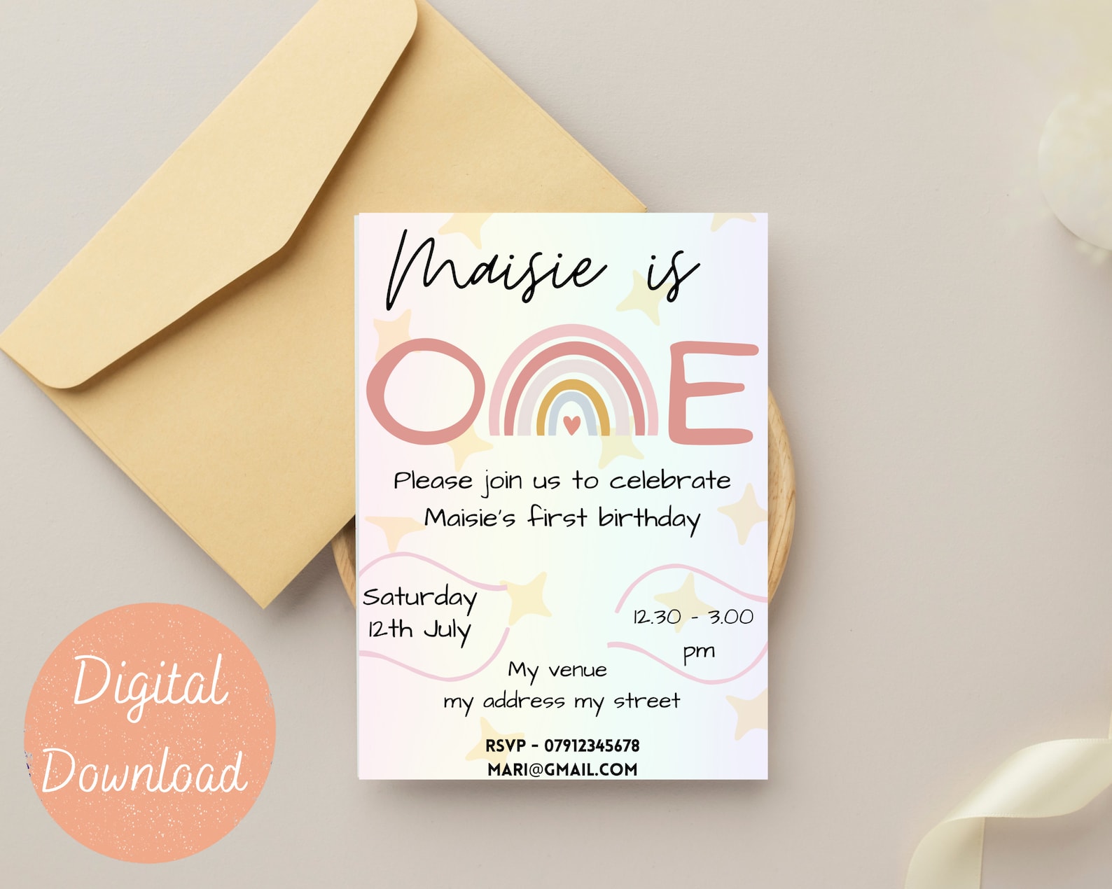 Editable 1st Birthday Party Invitation, Rainbow First Birthday Party ...