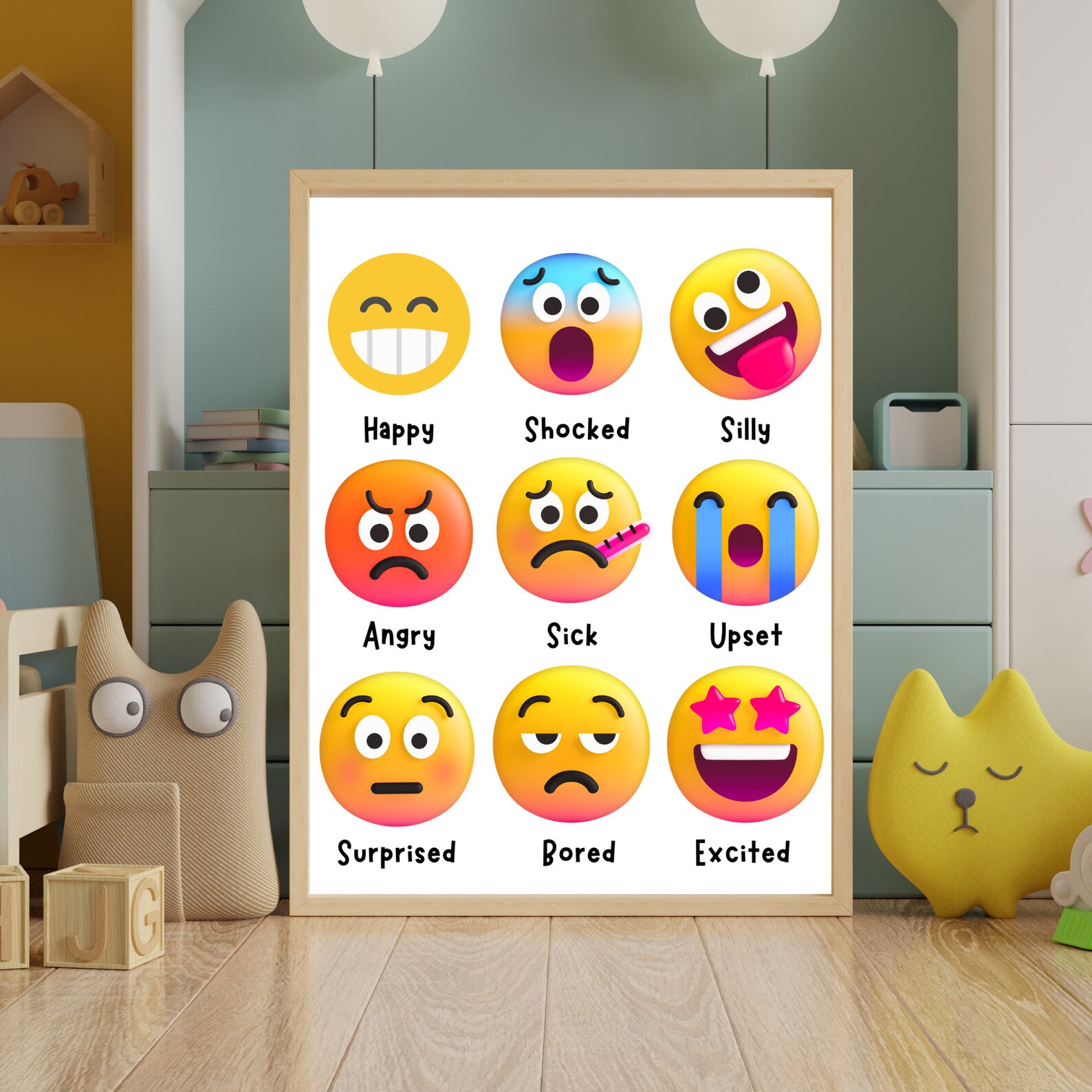 Emotions Poster Wall Art Print, Emoji Feelings Printable Poster for ...