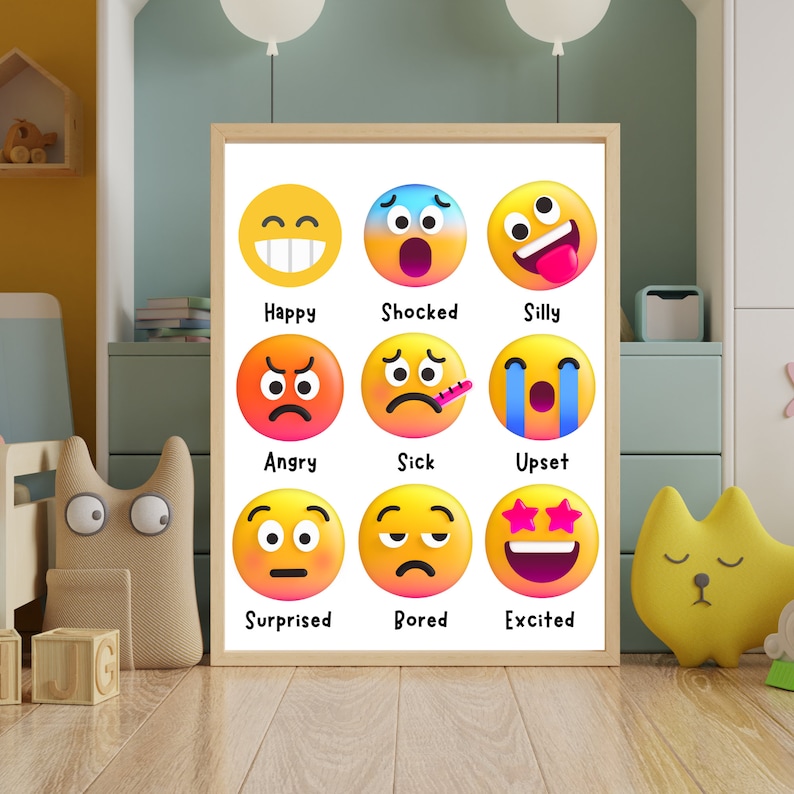 Emotions Poster Wall Art Print, Emoji Feelings Printable Poster for ...