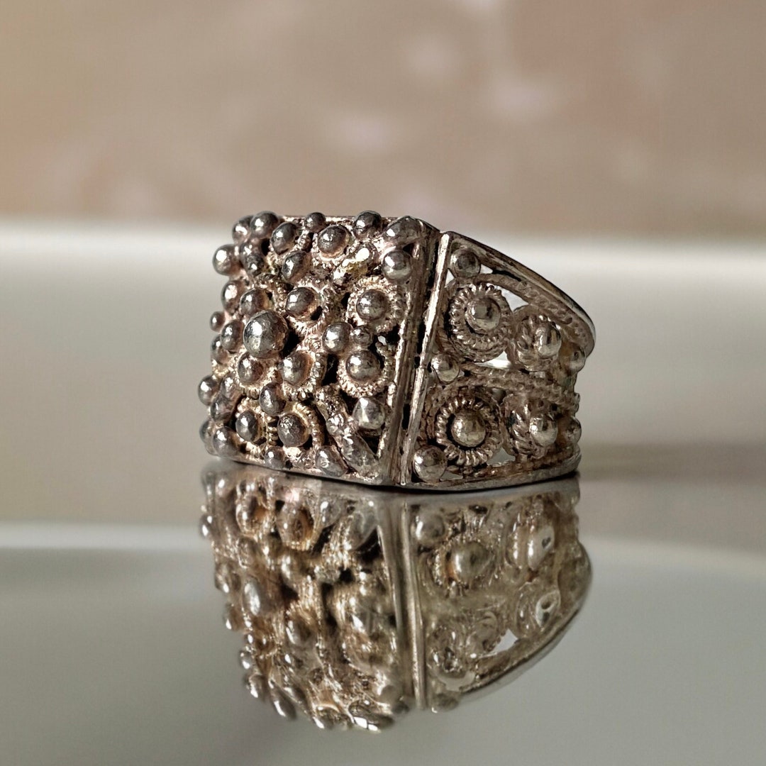 Large Silver Filigree Ring Signet Ring Model Unisex Sterling Vintage ...