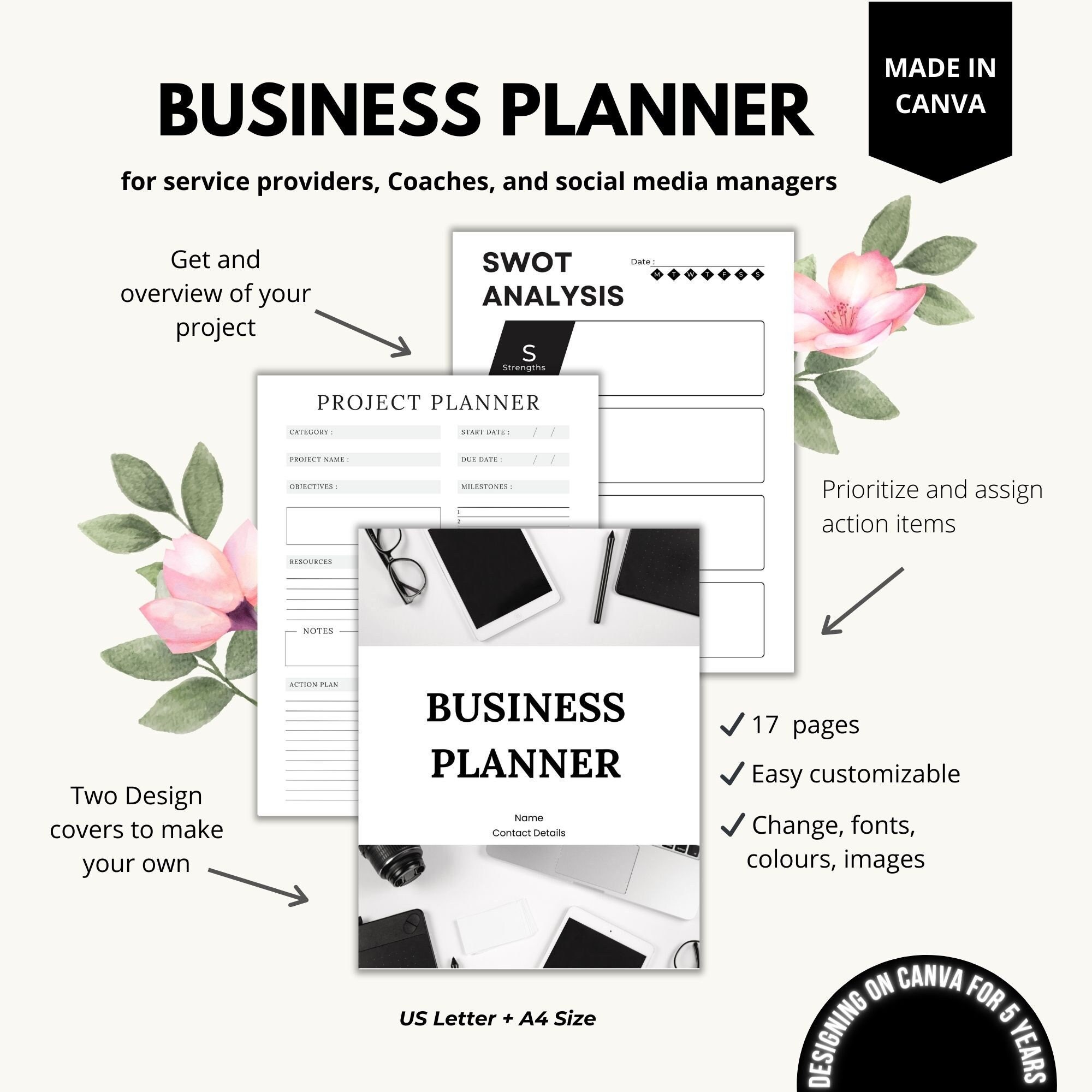 Business Plan Template Printable, Small Business Planner Template Canva ...