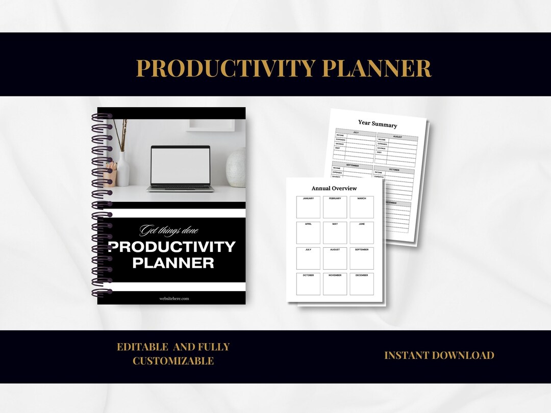 Black and White Productivity Planner for Small Businesses, Daily ...