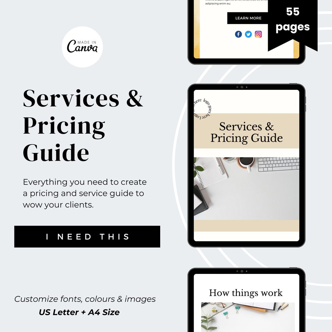 Services & Pricing Guide Template Canva Services Prices List - Etsy
