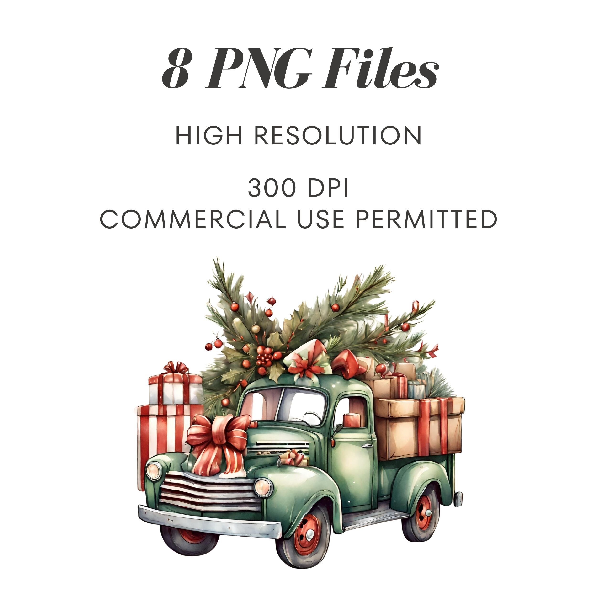 Watercolor Vintage Christmas Truck Clipart Holiday PNG for - Etsy