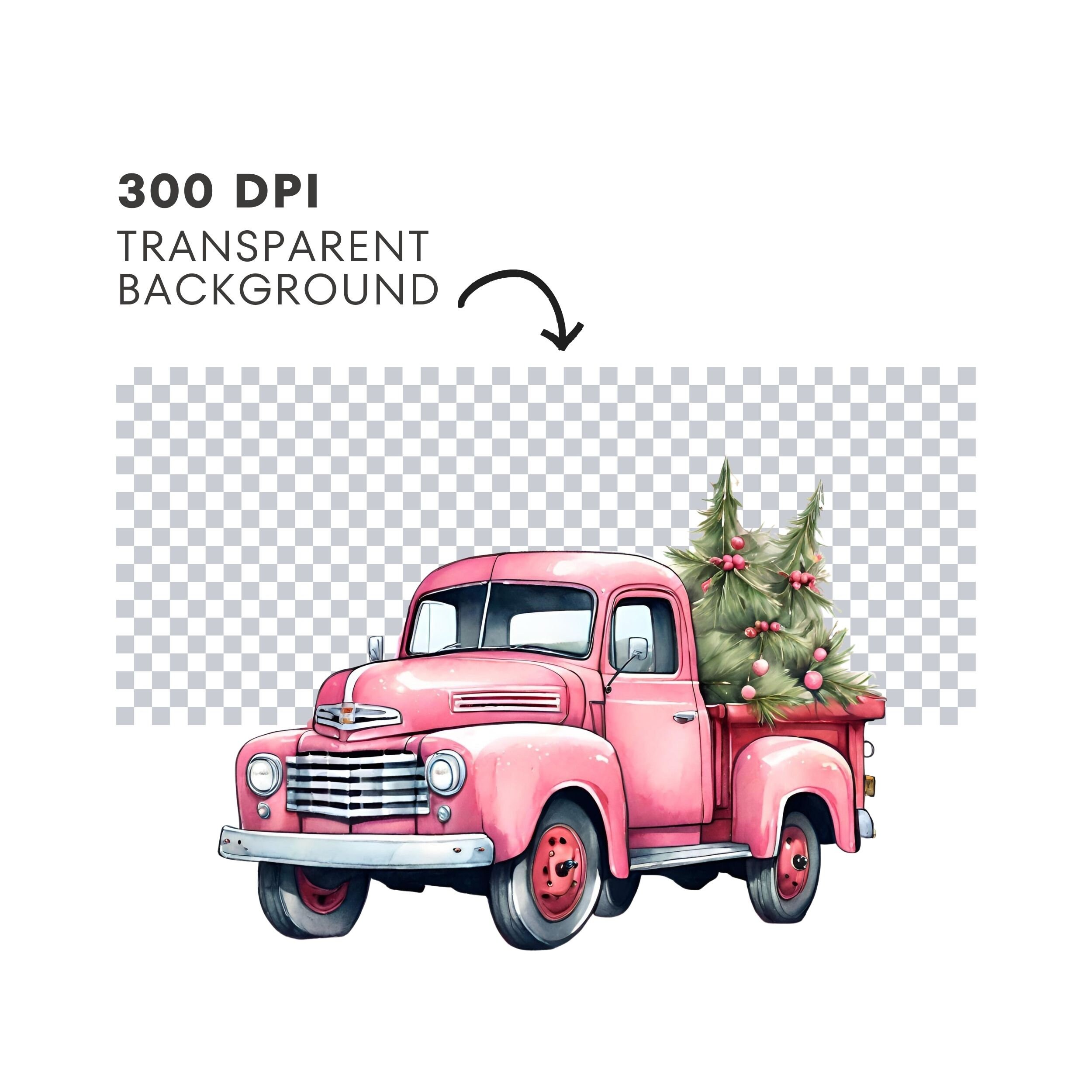 Watercolor Vintage Christmas Truck Clipart Holiday PNG for - Etsy