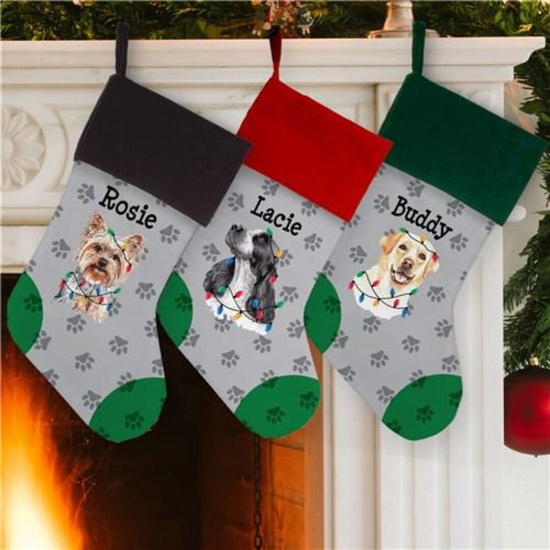 Personalized Dog With Christmas Lights Stocking, Personalized Pet ...