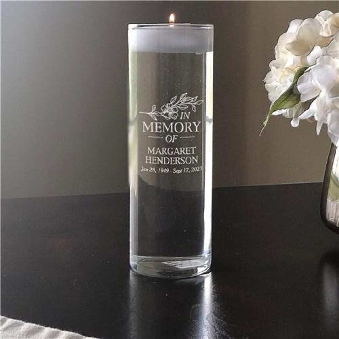 Engraved Flower Laying Candle Vase, Floating Candles, in Memory of ...