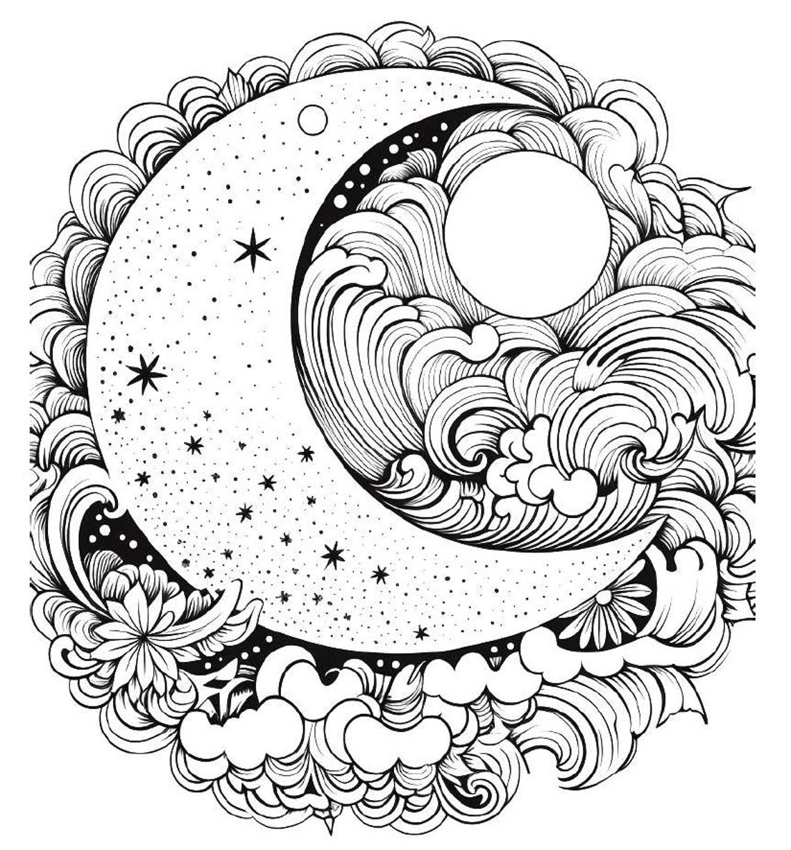 Moons-crescent-clouds-coloring-book - Etsy
