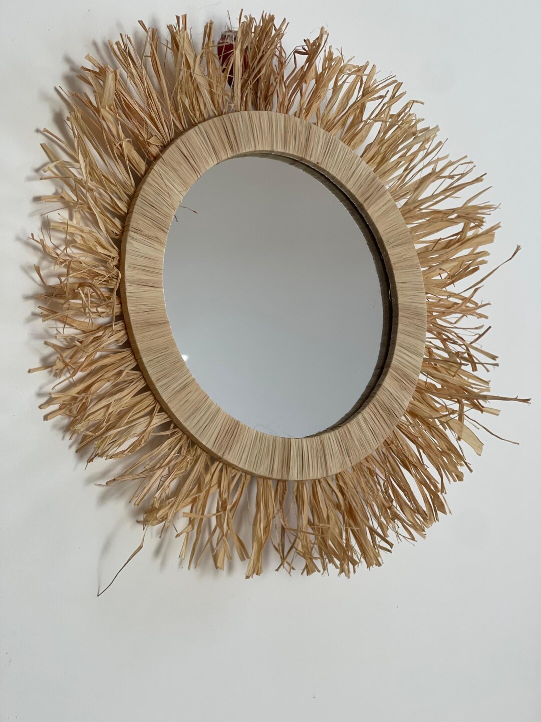 Round Raffia Mirror Wall Decor, Boho Wall Decor, Large Mirror Boho ...