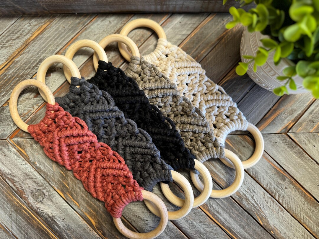 Macrame Dish Towel Holder, Ring, Hanger for Kitchen - Boho Farmhouse - Etsy