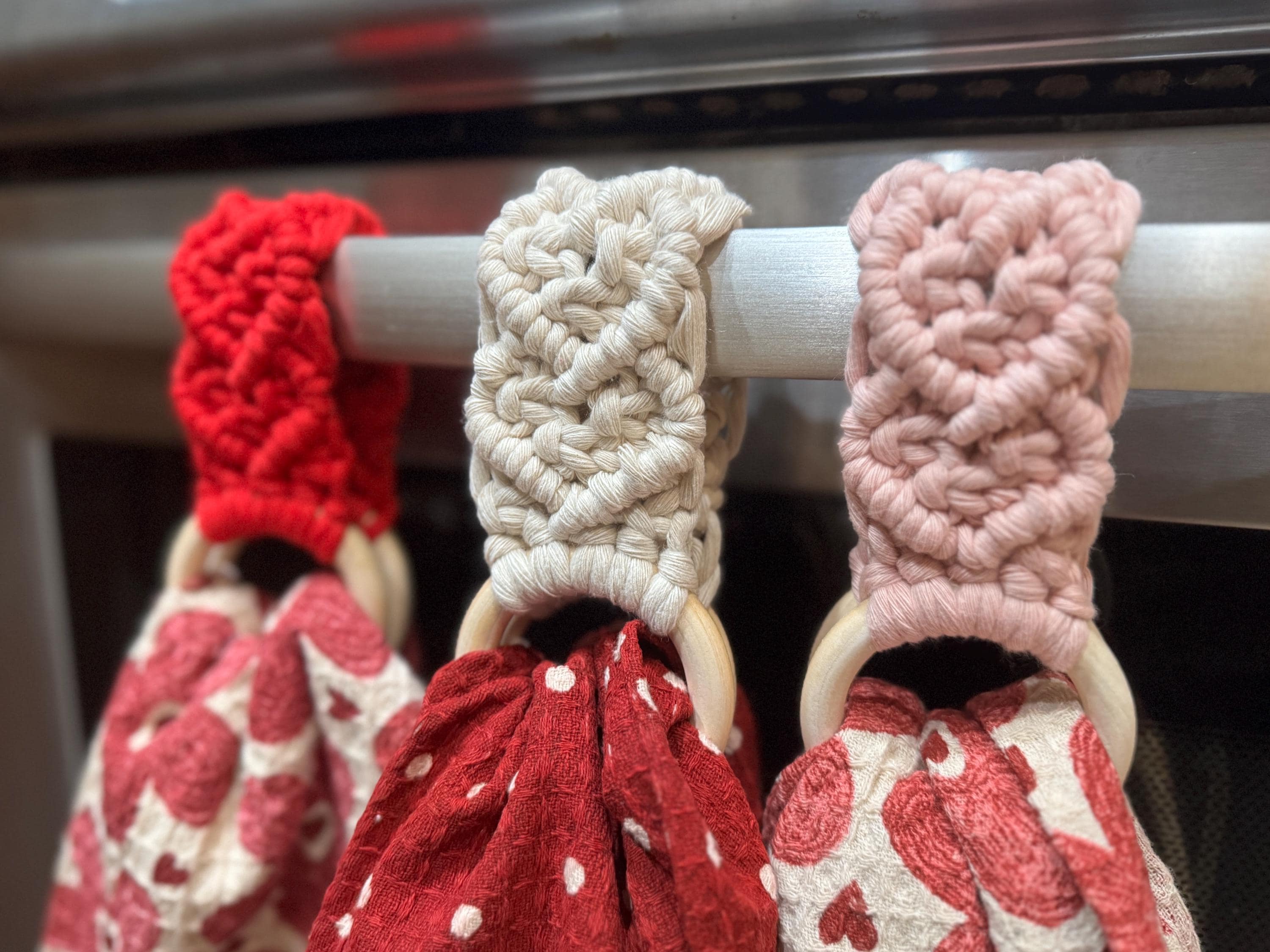 Valentines, Heart, Macrame Dish Towel Holder, Ring, Hanger for Kitchen ...
